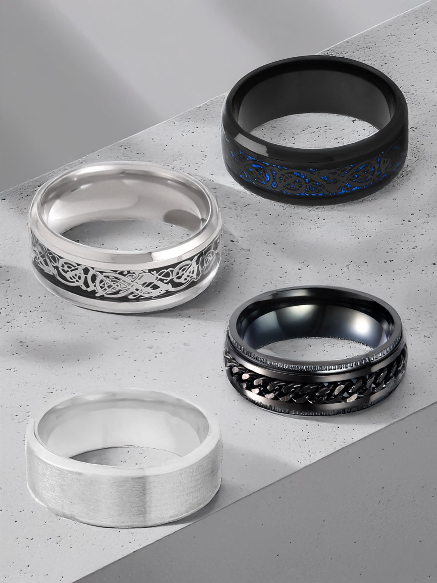 Buy Combo: Men's Silver Black Band Rings | 4 Pcs – YellowChimes