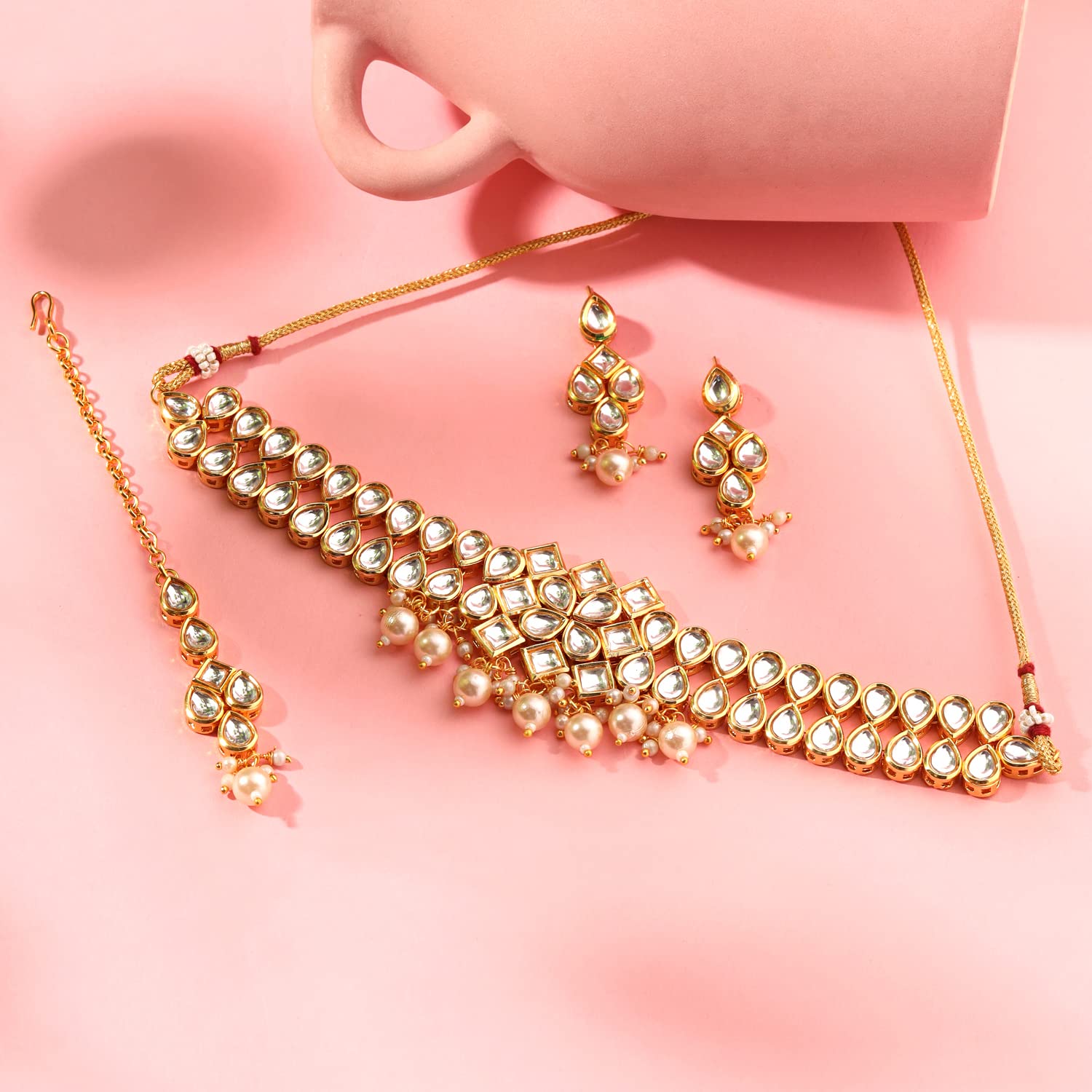 Yellow Chimes Jewellery Set for Women and Girls Kundan Necklace Set ...