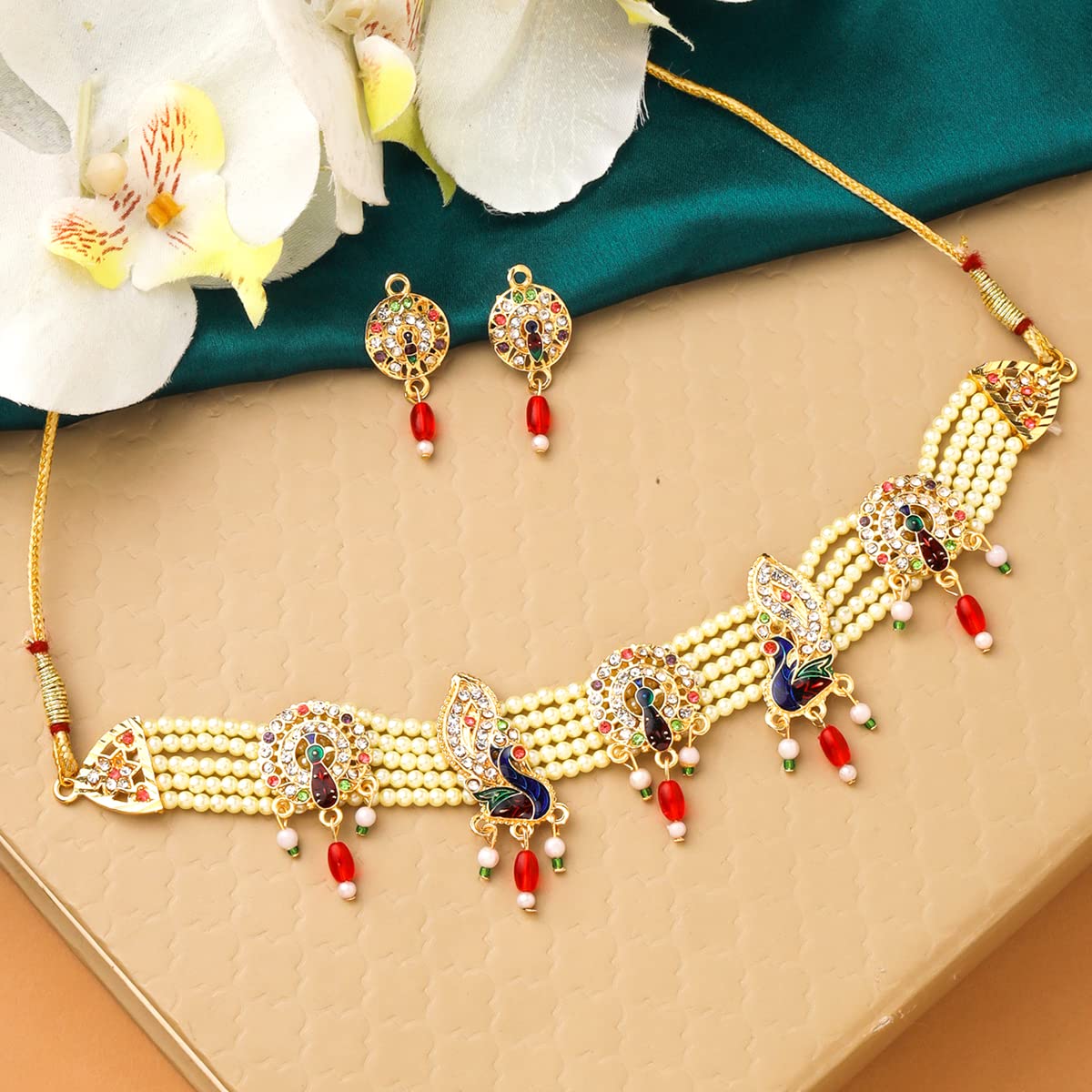 Yellow Chimes Jewellery Set for Women and Girls Traditional White ...