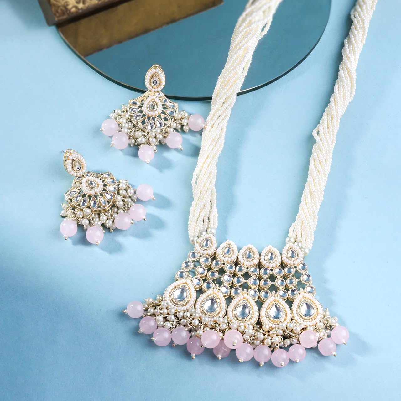 Yellow Chimes Jewellery Set for Women and Girls Kundan Necklace Set ...