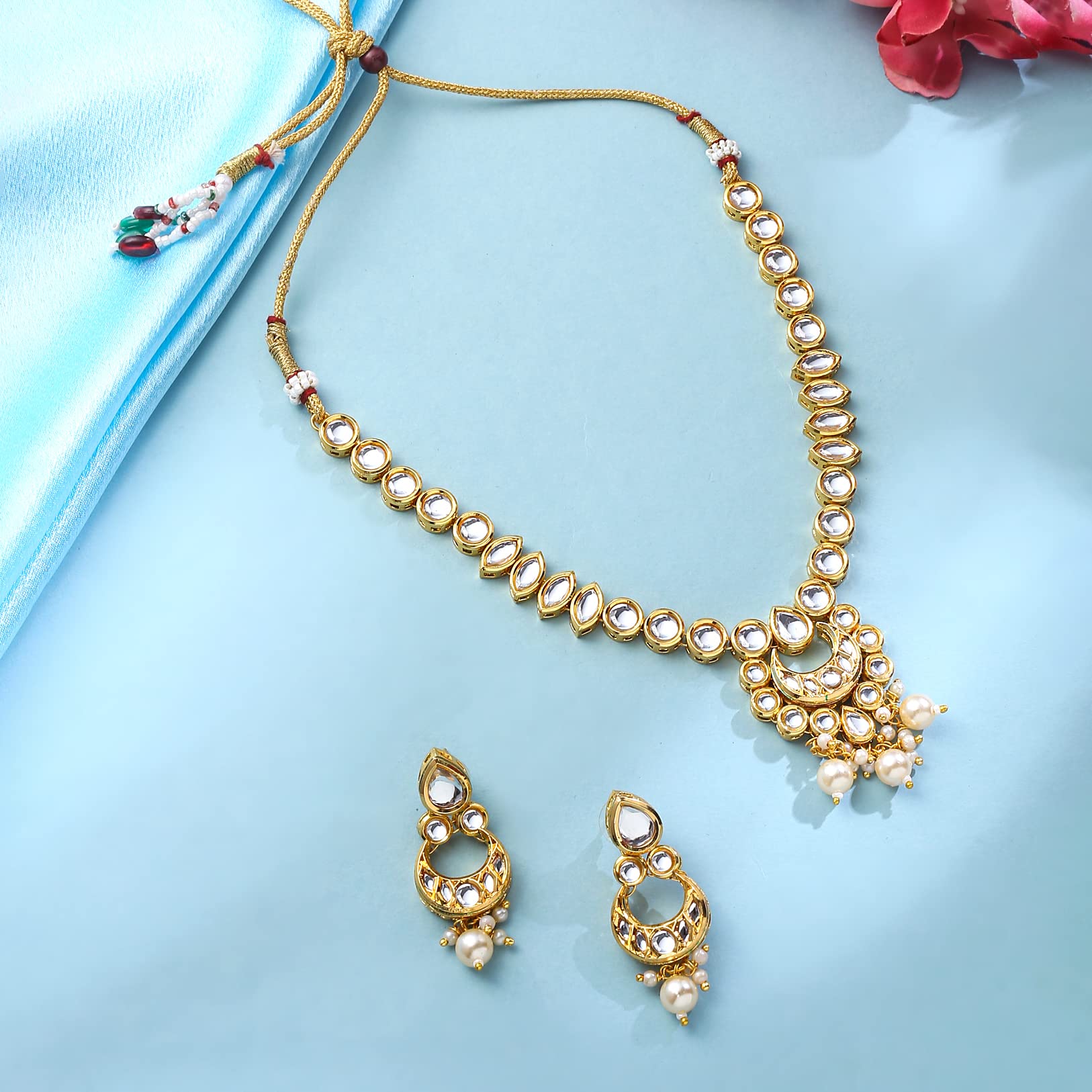 Yellow Chimes Jewellery Set for Women and Girls Kundan Necklace Set ...