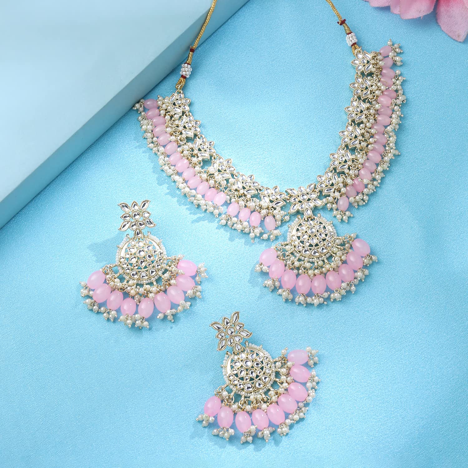 Yellow Chimes Jewellery Set for Women and Girls Kundan Necklace Set ...
